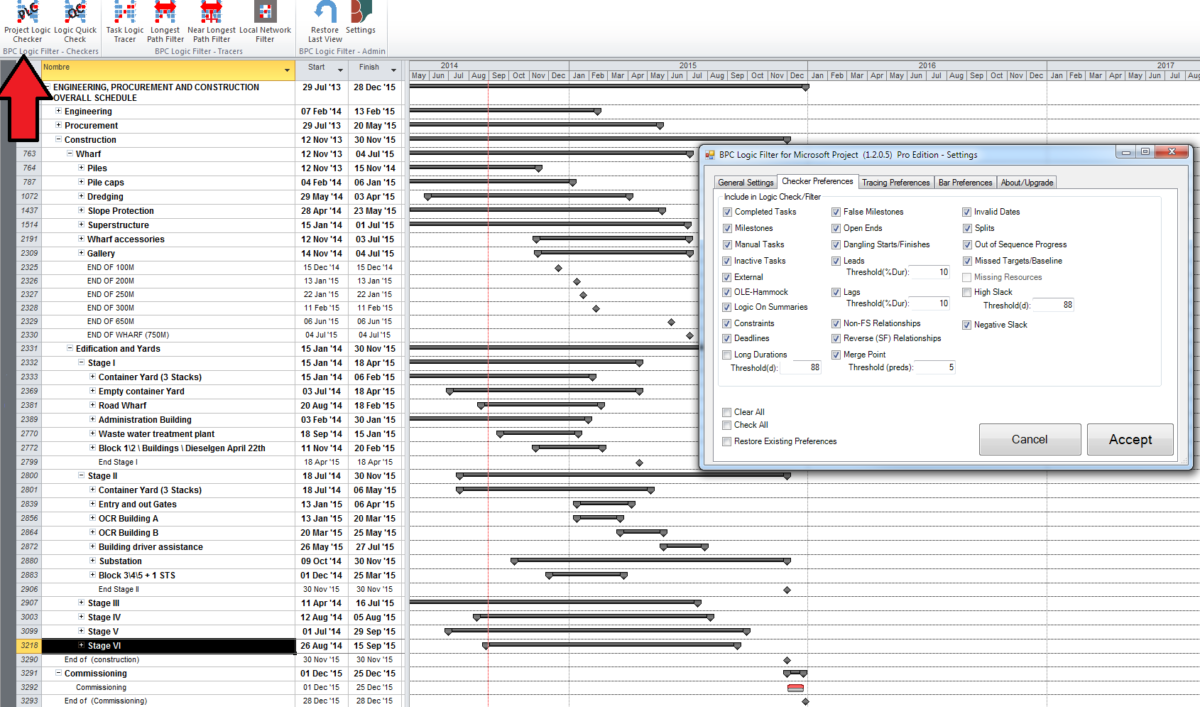 Microsoft Project Schedule Health Checking and Fixing using BPC Logic Filter – TomsBlog