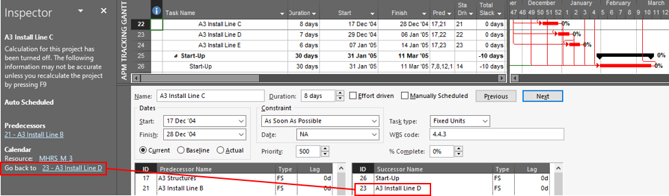 A Logic Tracing Example in Microsoft Project – TomsBlog